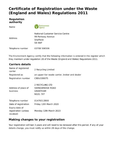 Site Licences | 2 Recycling Ltd