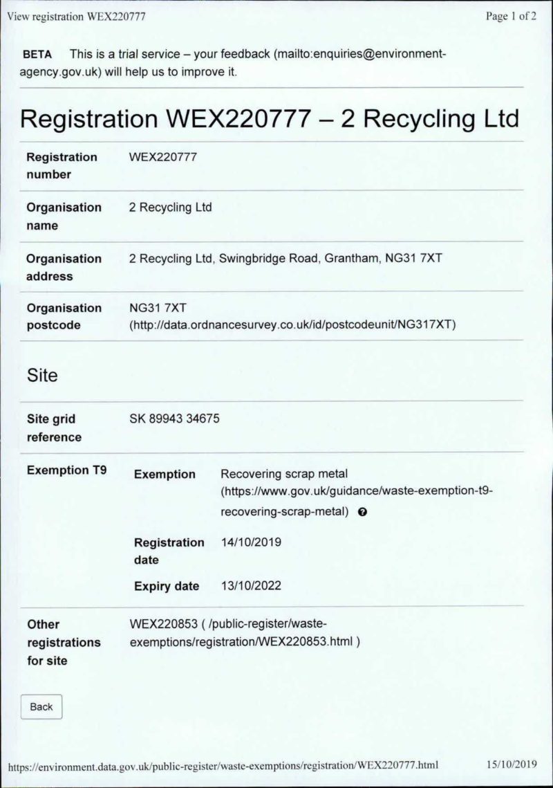 Site Licences | 2 Recycling Ltd
